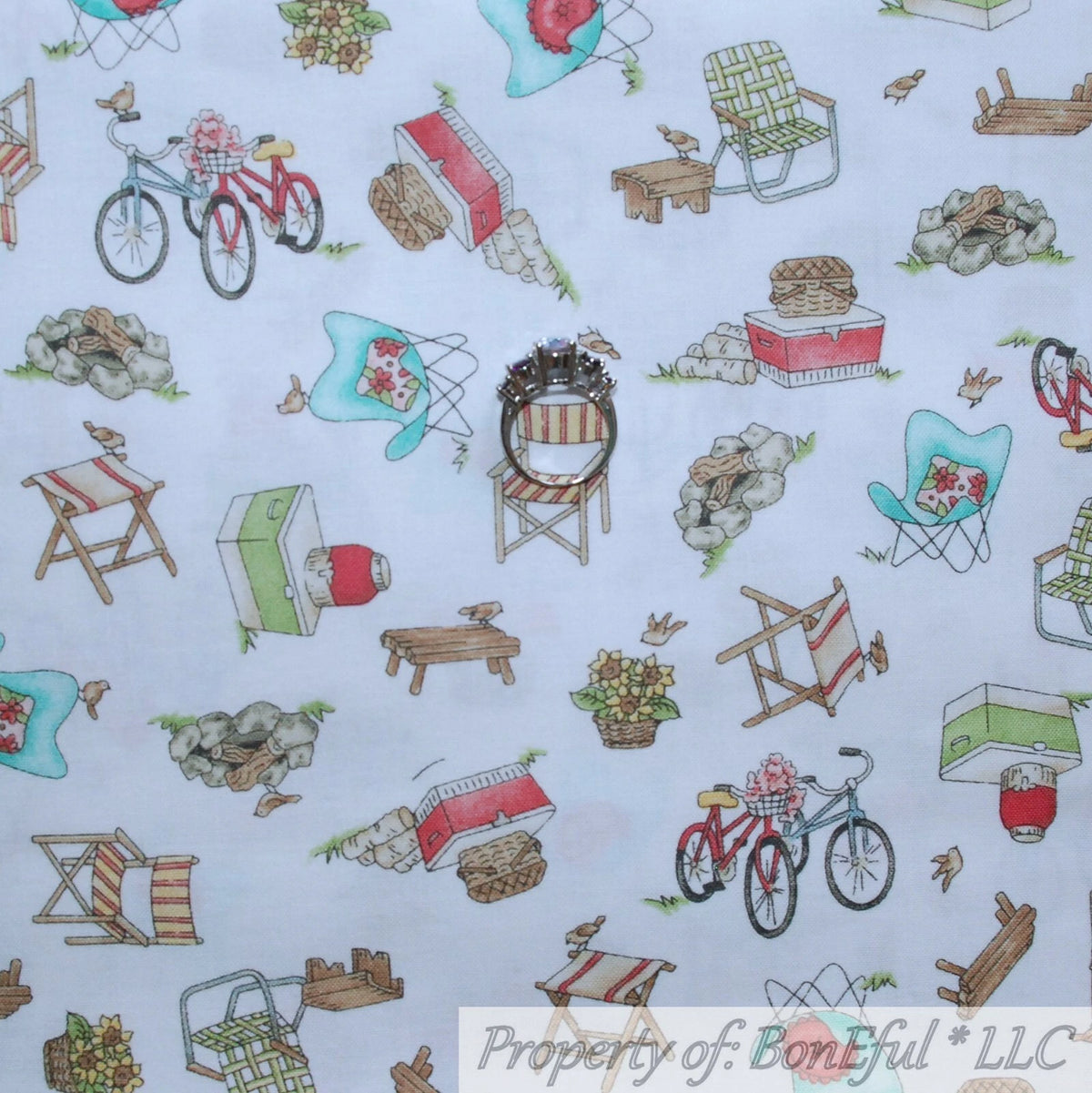 Cotton Fabric BTY Summer Picnic Park Beach Bike Scenic Fun — BonEful ...
