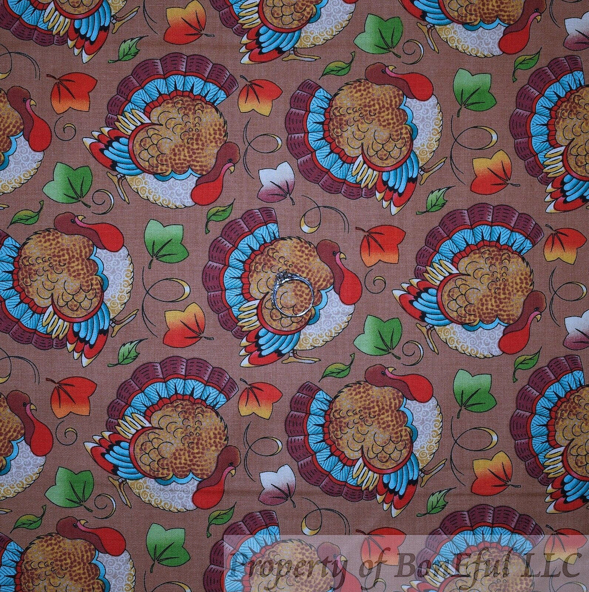 Cotton Fabric BTY Brown Turkey Bird Fall Leaf Color Thanksgiving ...